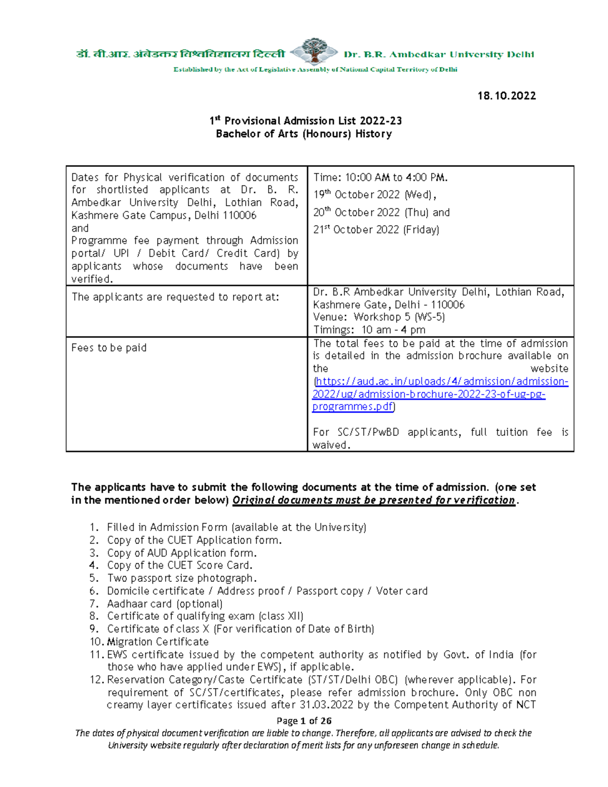 Bachelor of arts honours history - Page 1 of 26 The dates of physical ...