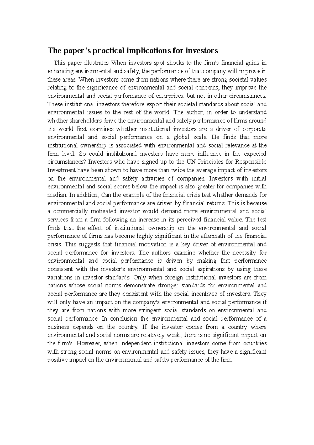 Qusetion 3 - statement answer - The paper’s practical implications for ...