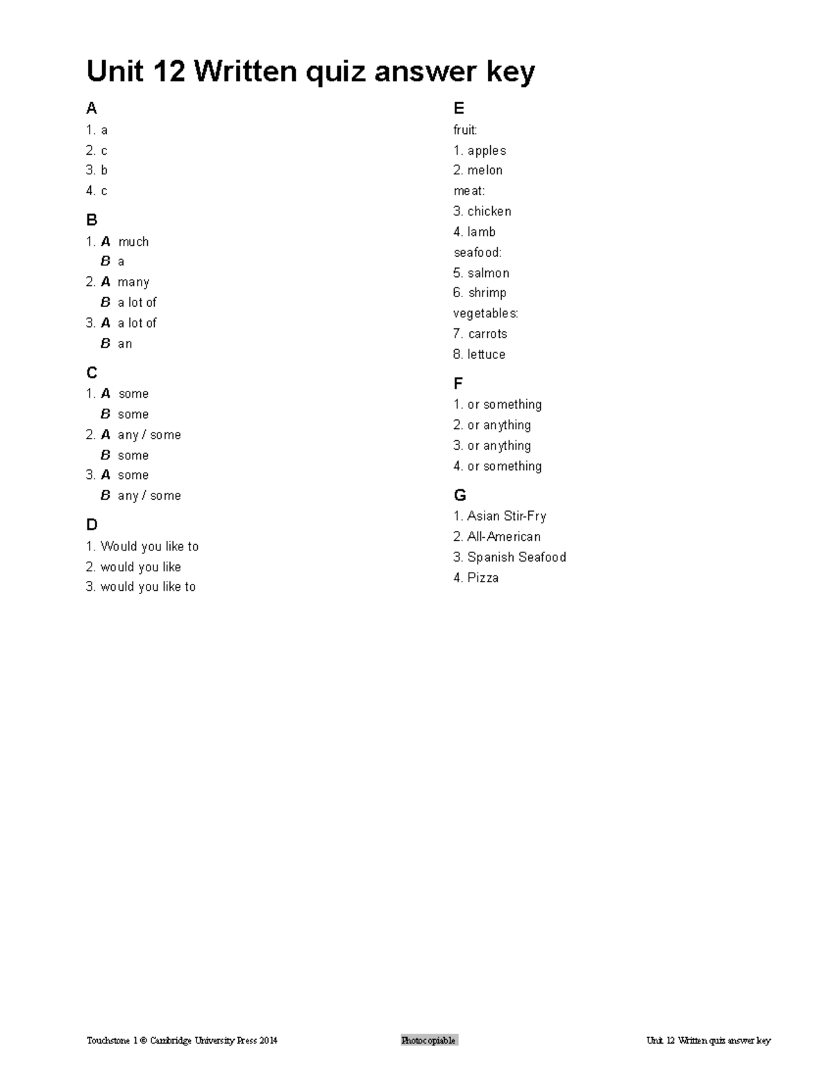 TS U12 WQ AK - Spanisg - Touchstone 1 © Cambridge University Press 2014 ...