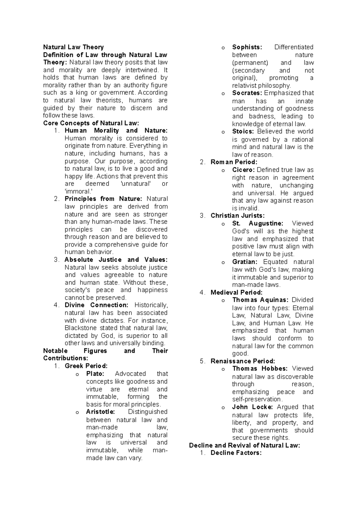 Topic 4 Natural Law Theory Cheat Notes - Natural Law Theory Definition ...