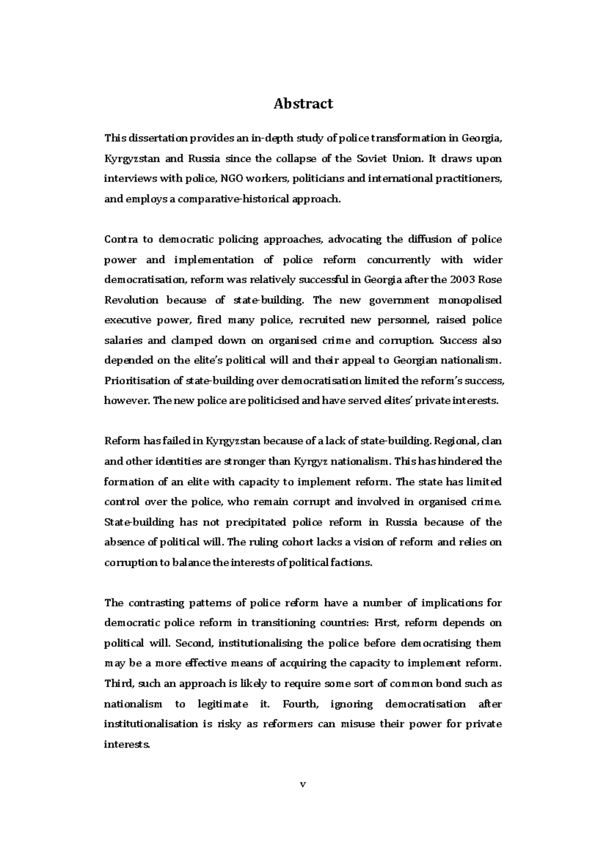 Police Reform AND State- Building IN Georgia, 1 - v Abstract This ...