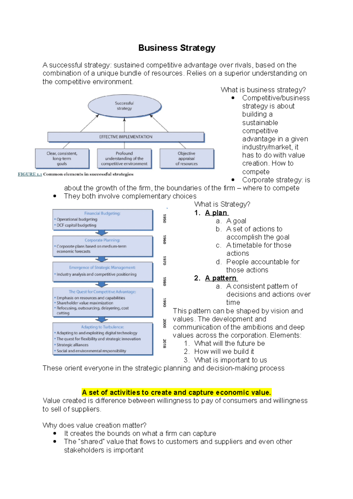 Business Strategy - Class notes - Business Strategy A successful ...