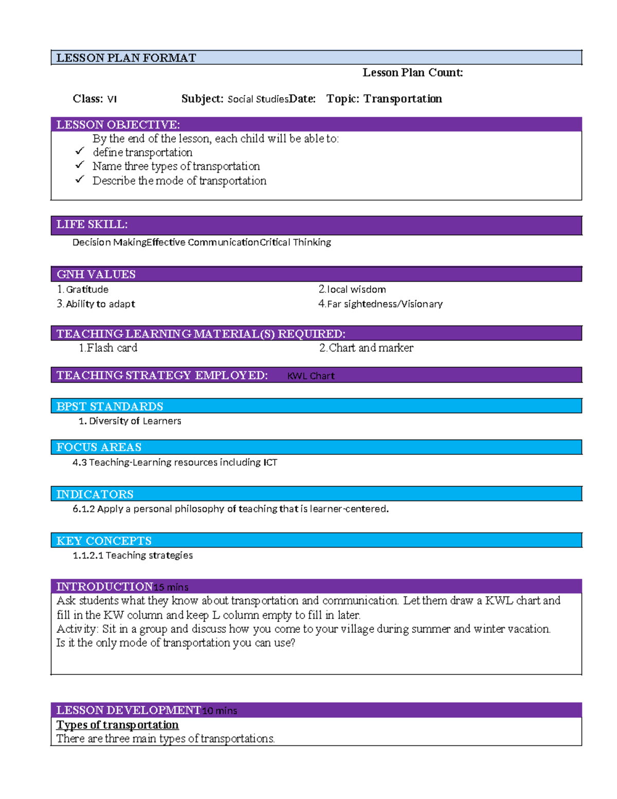 Bpst lesson plan - for teachers, to practice - LESSON PLAN FORMAT ...