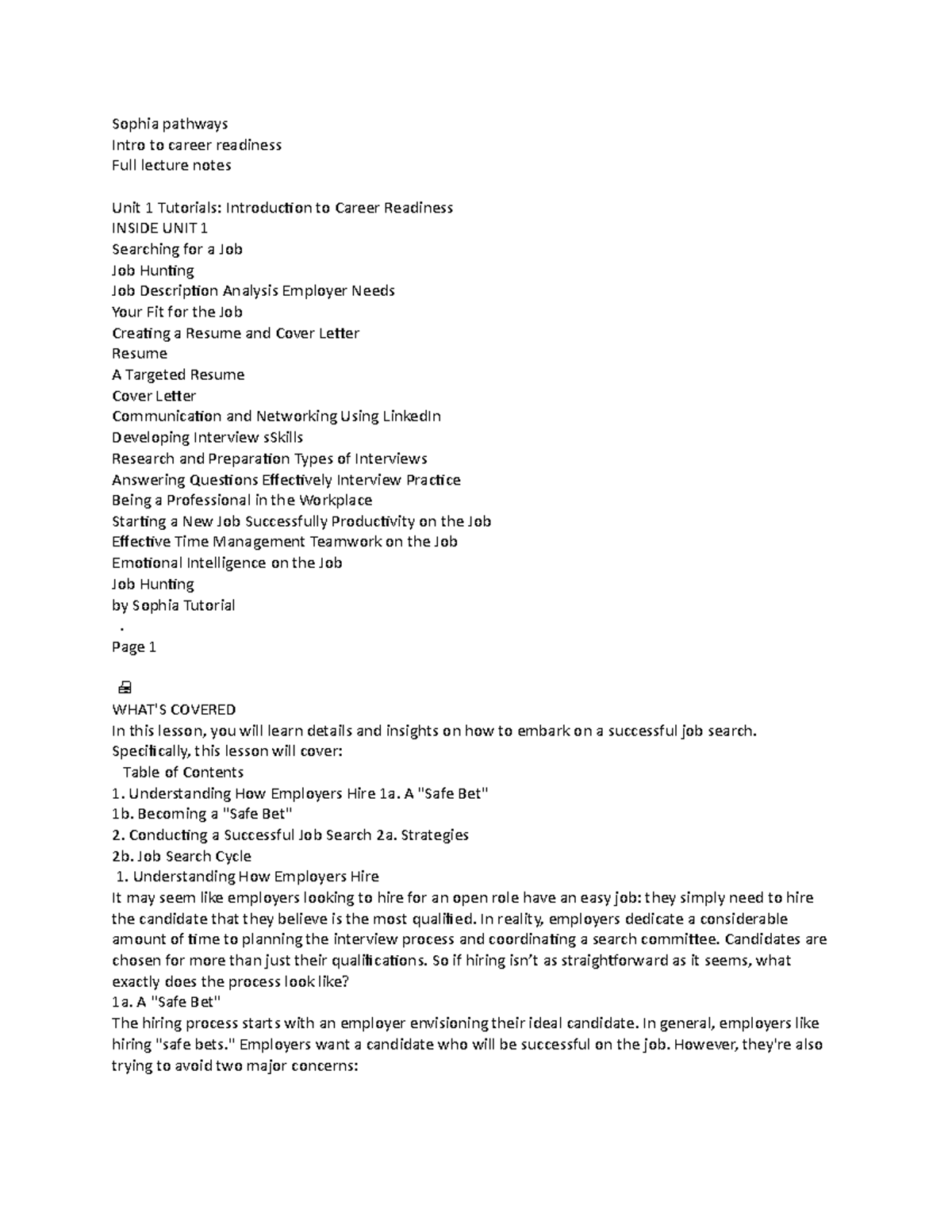 12 introduction to career readiness sophia full lecture notes - Sophia ...