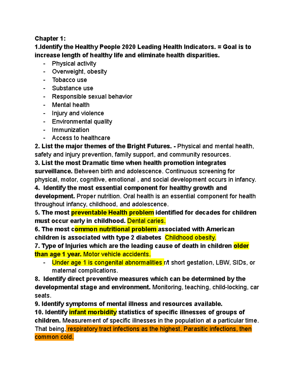 Peds Exam 1 Review Summer 22 - Chapter 1: 1 the Healthy People 2020 ...
