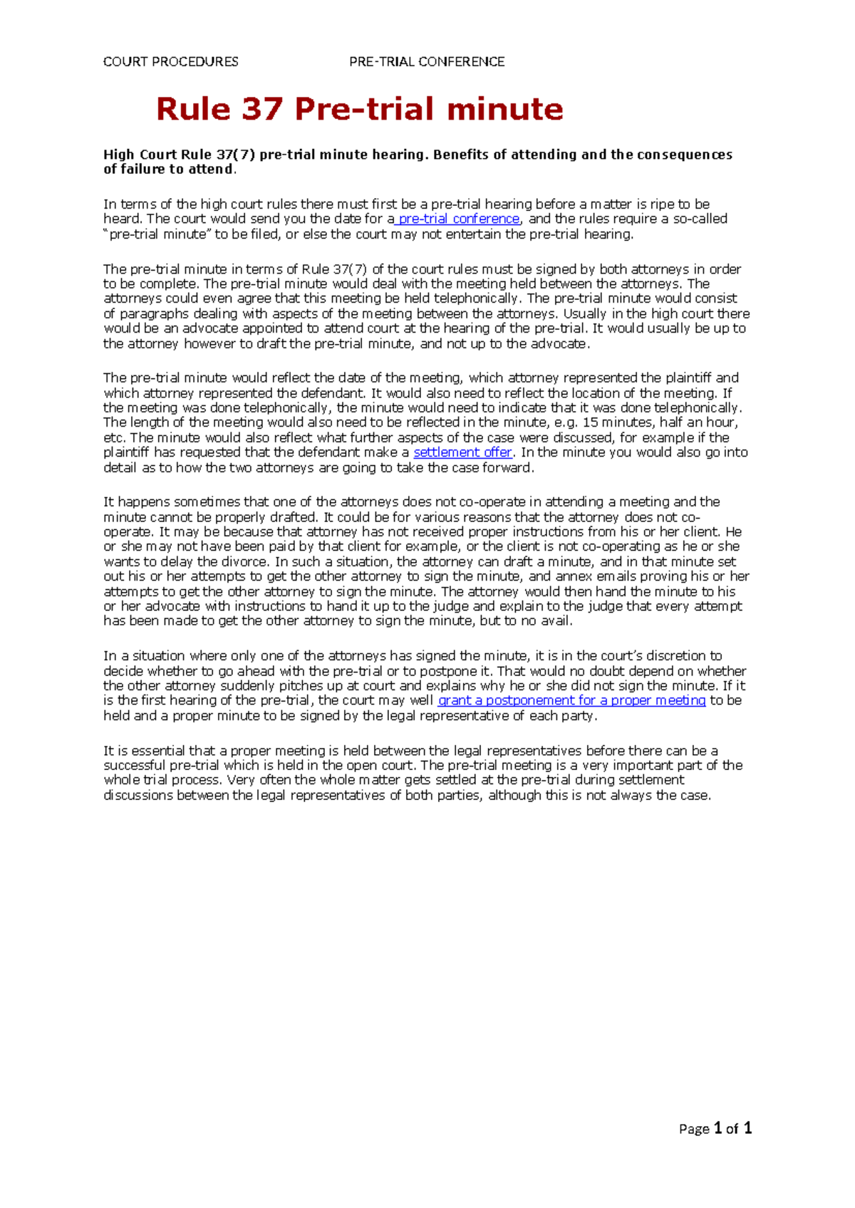 IC - notes 2 - Summary Court Procedures - COURT PROCEDURES PRE-TRIAL ...