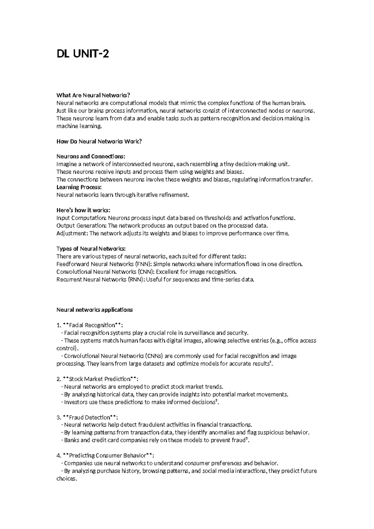 deep learning notes insem - DL UNIT- What Are Neural Networks? Neural ...