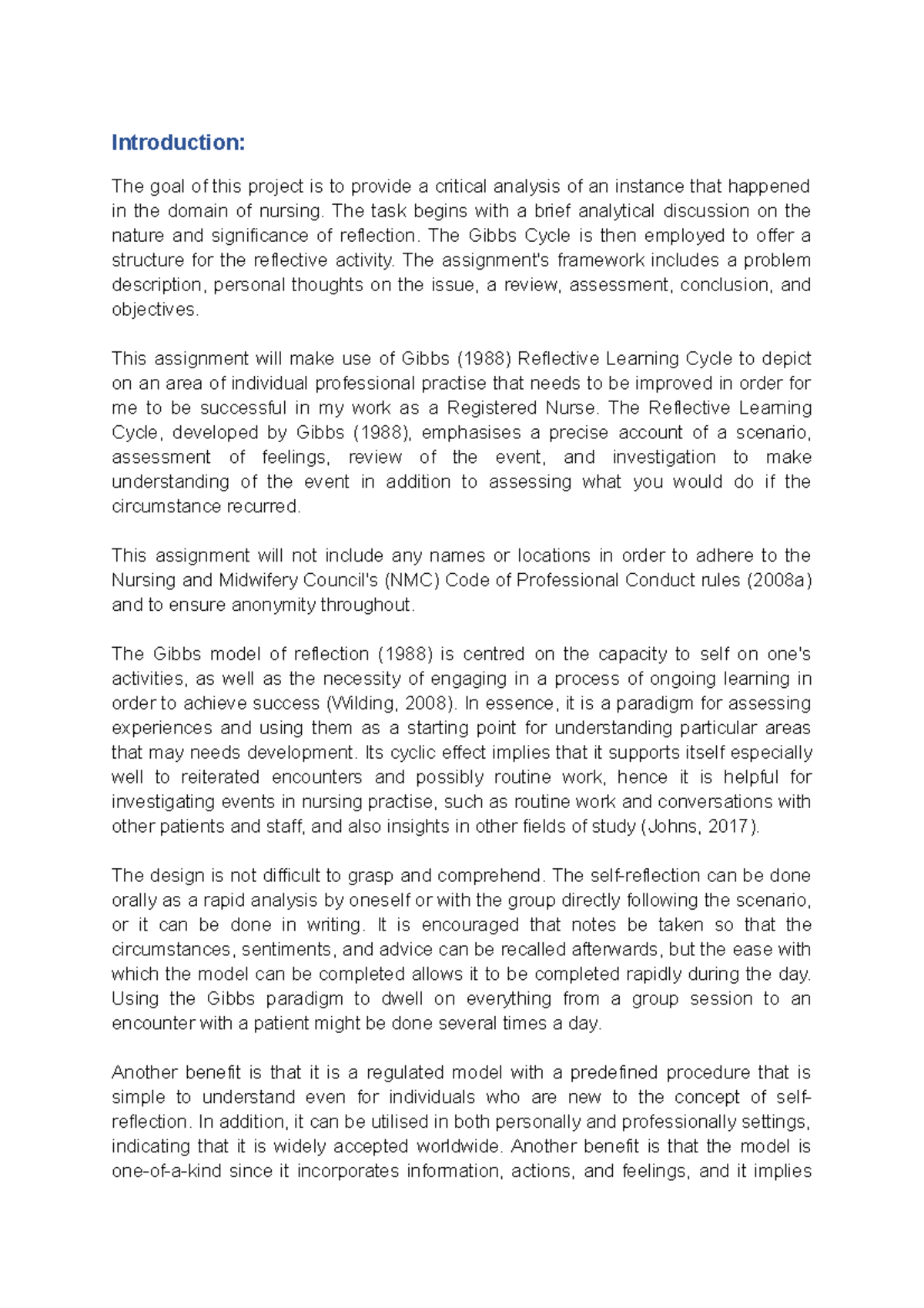 Gibbs Assignment your true nature jerkin - Introduction: The goal of ...