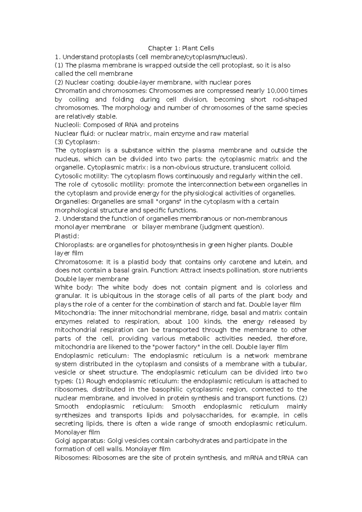 Understand protoplasts (cell membrane:cytoplasm:nucleus) - (1) The ...
