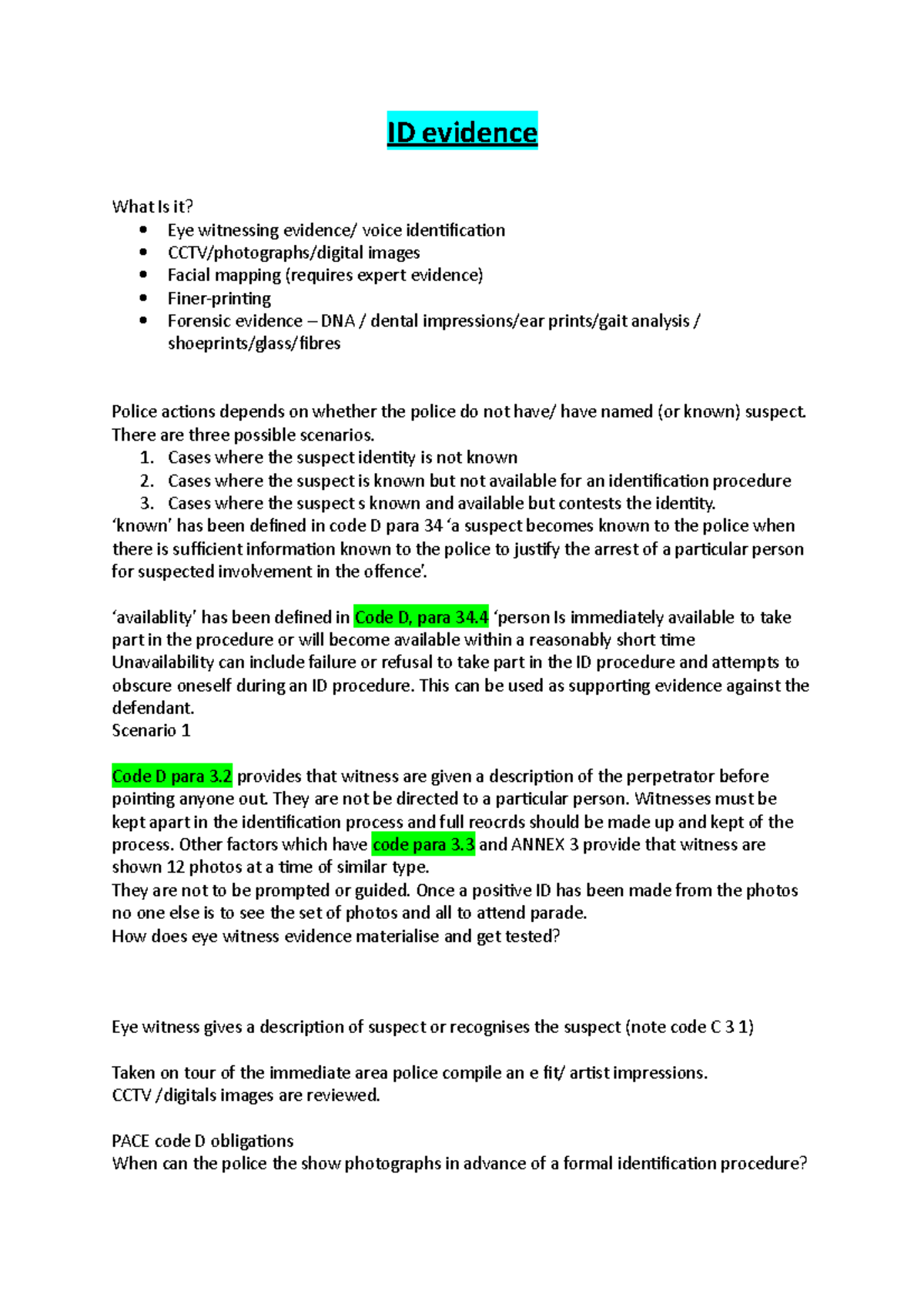 Eye Witness Identification in Police Investigations - Studocu