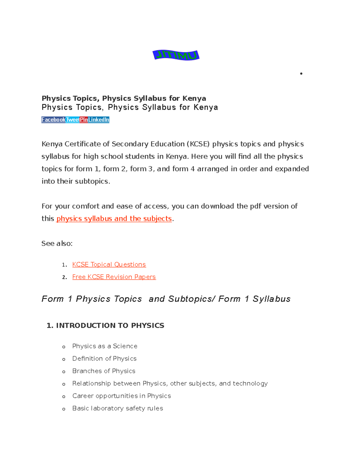 Physics syllabus - Here you will find all the physics topics for form 1 ...