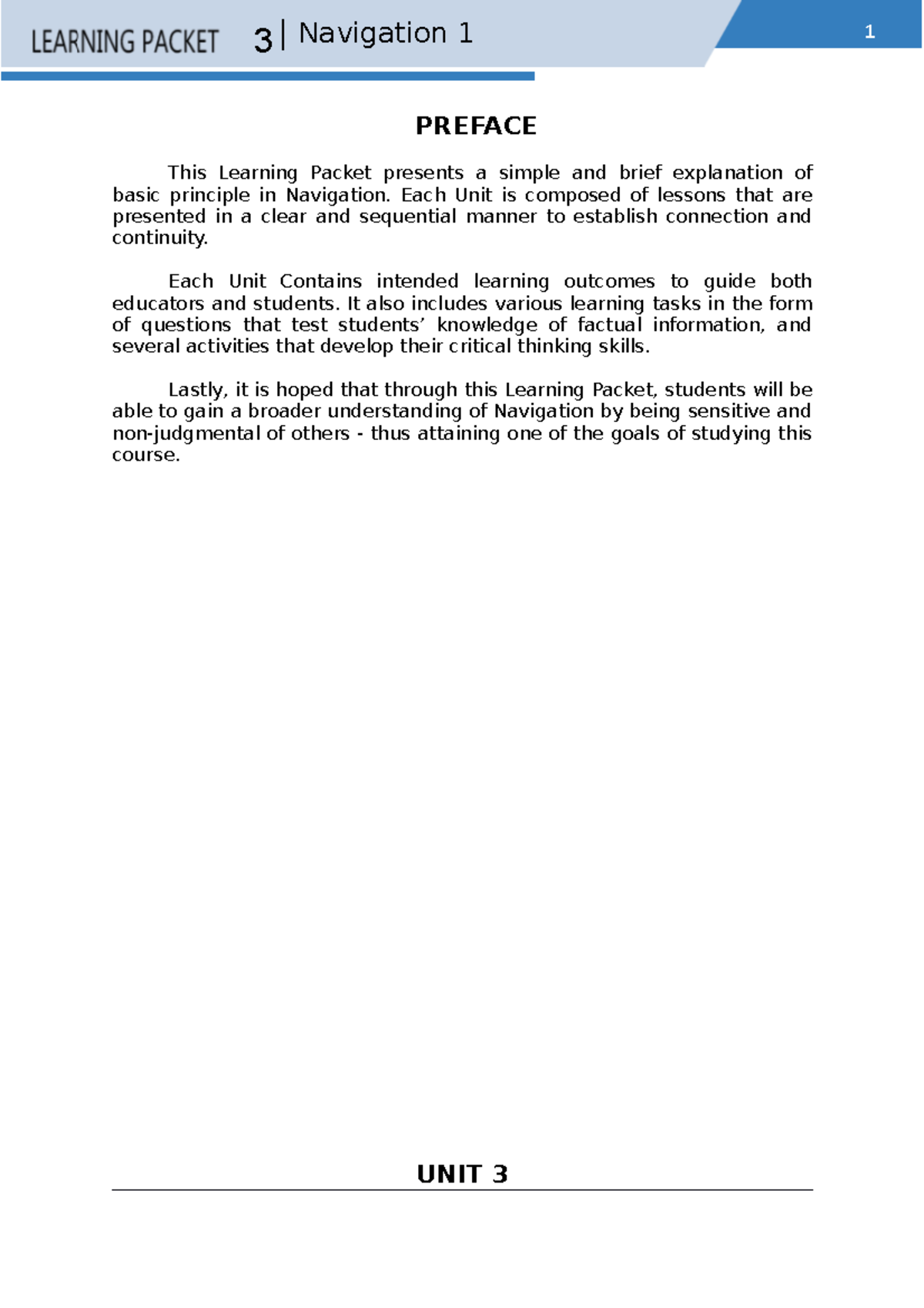 Navigation 1 LP3 - A learning packet for Fishery Students - PREFACE This Learning Packet ...