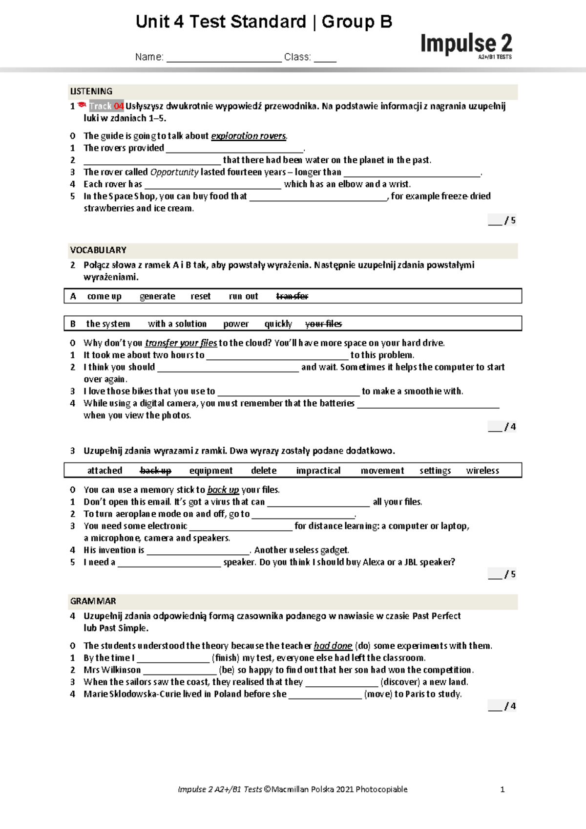 Unit 4 Test Standard B - Buty - Unit 4 Test Standard | Group B Name