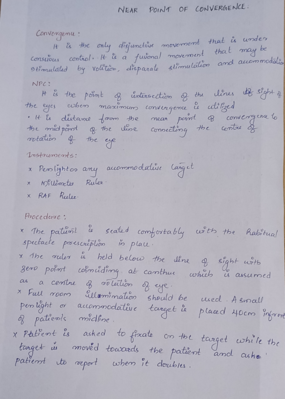 Near point of convergence - Bsc Optometry - Studocu