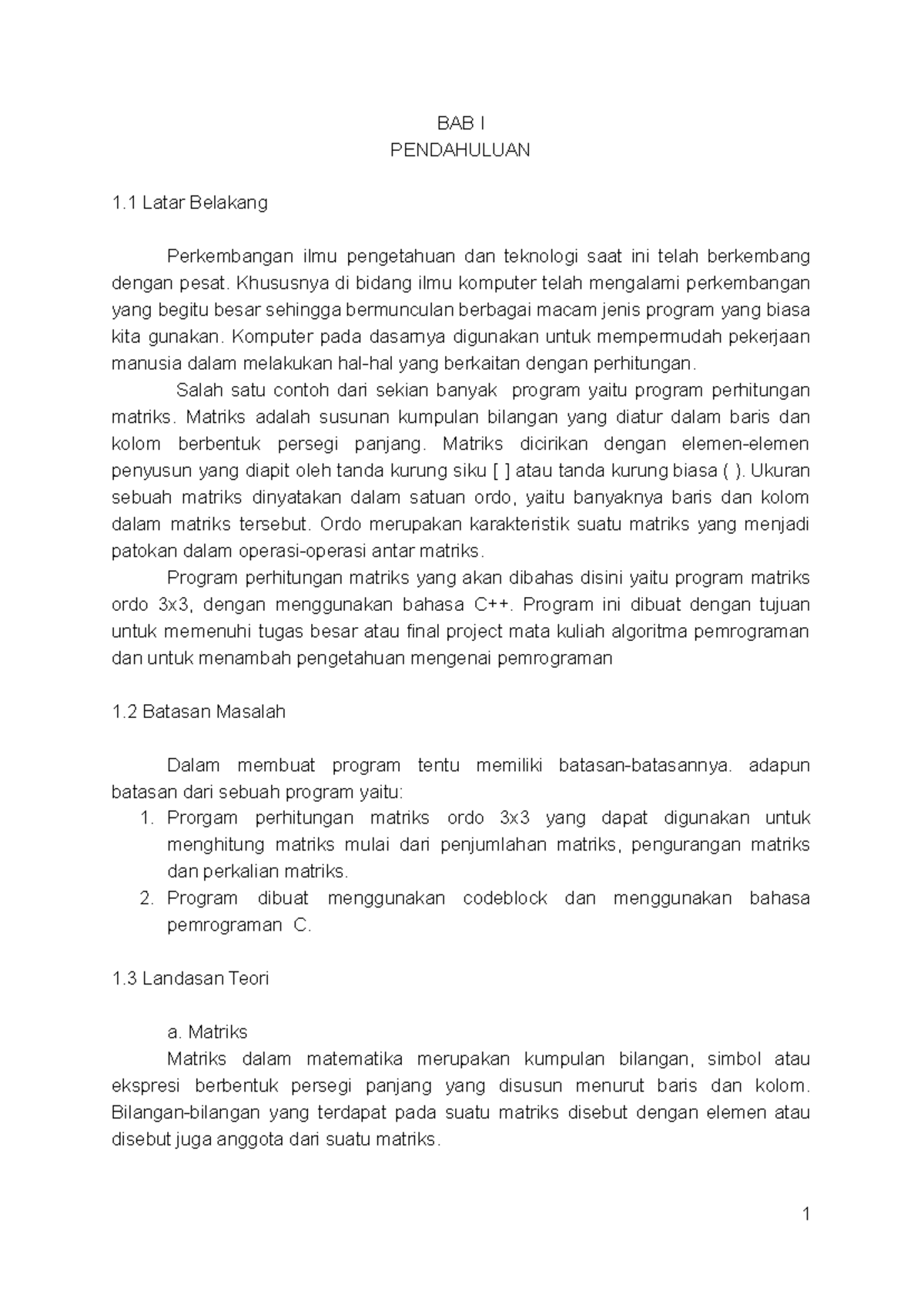 Final Project Algoritma Pemrograman Bab I Pendahuluan 1 Latar