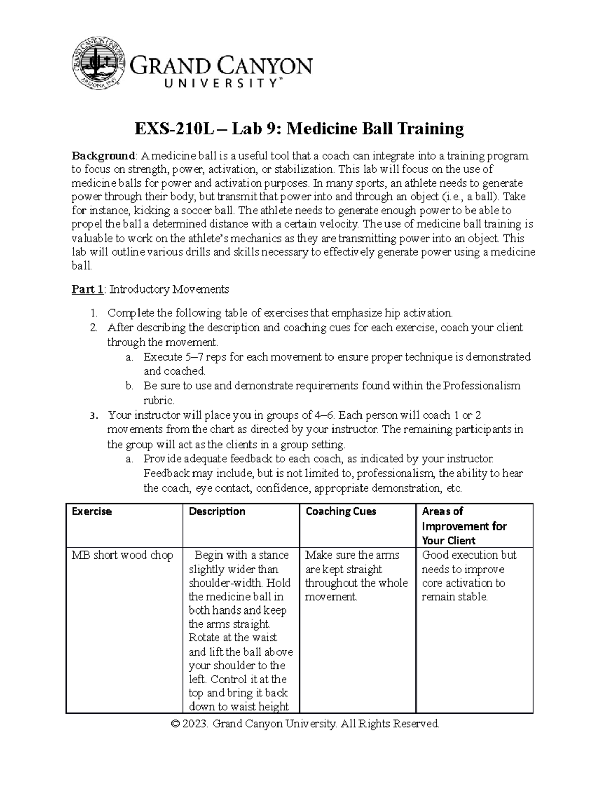 Exs 210 L Rs Lab9 Lab 9 Exs 210l Lab 9 Medicine Ball Training Background A Medicine Ball 