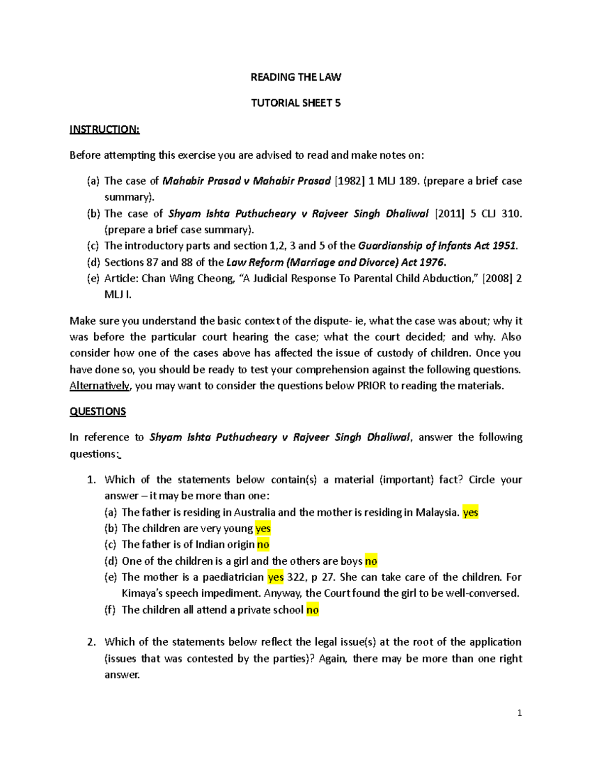 Tutorial Sheet 5 Answered NEW - READING THE LAW TUTORIAL SHEET 5 ...