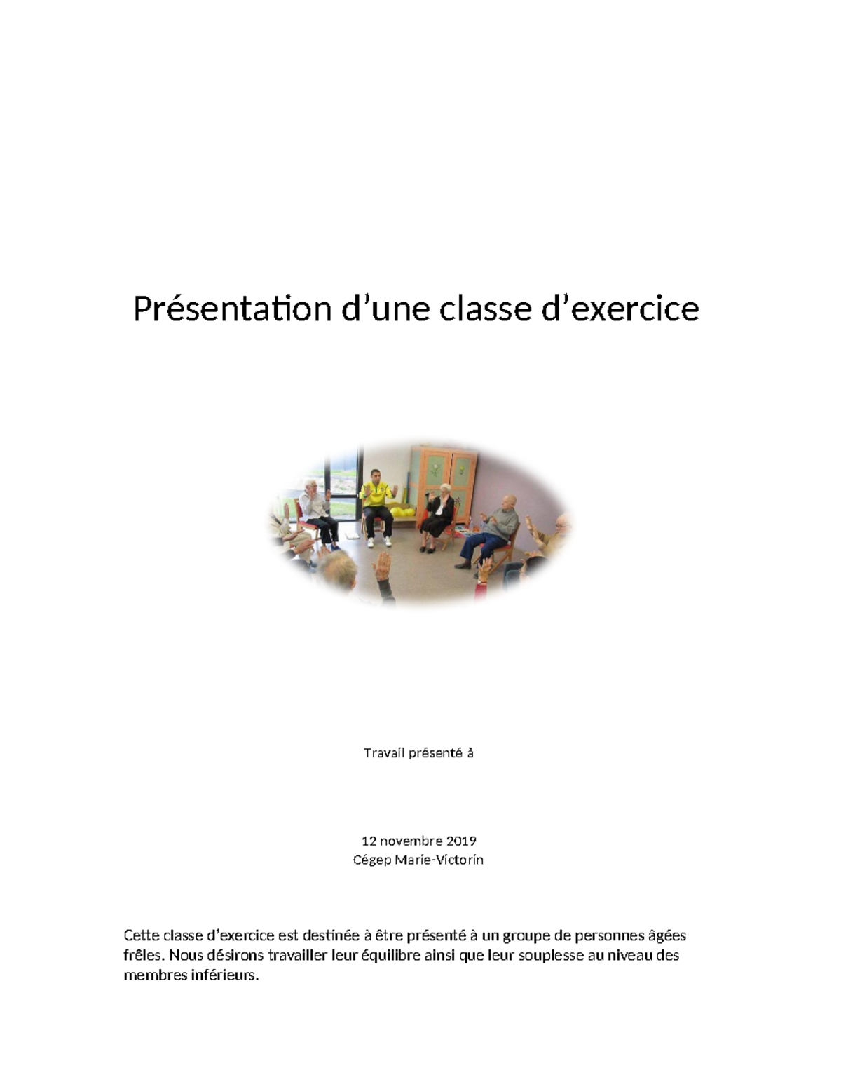 Préparation classe d'exercice - Présentation d’une classe d’exercice ...