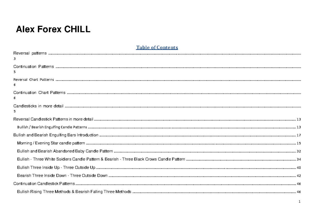 ALEX Forex - Alex Forex CHILL Table of Contents Reversal patterns - Studocu