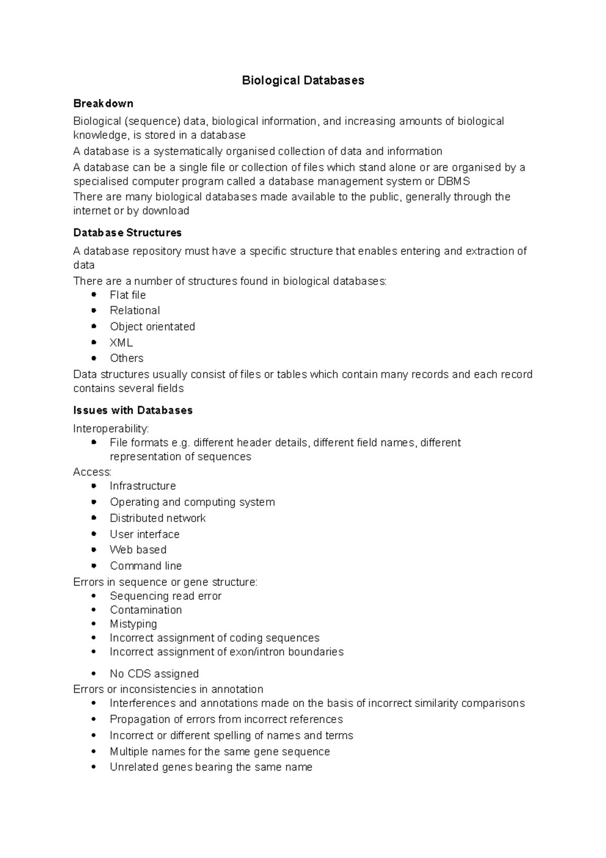 Biological Databases - Lecture notes 3 - Biological Databases Breakdown ...