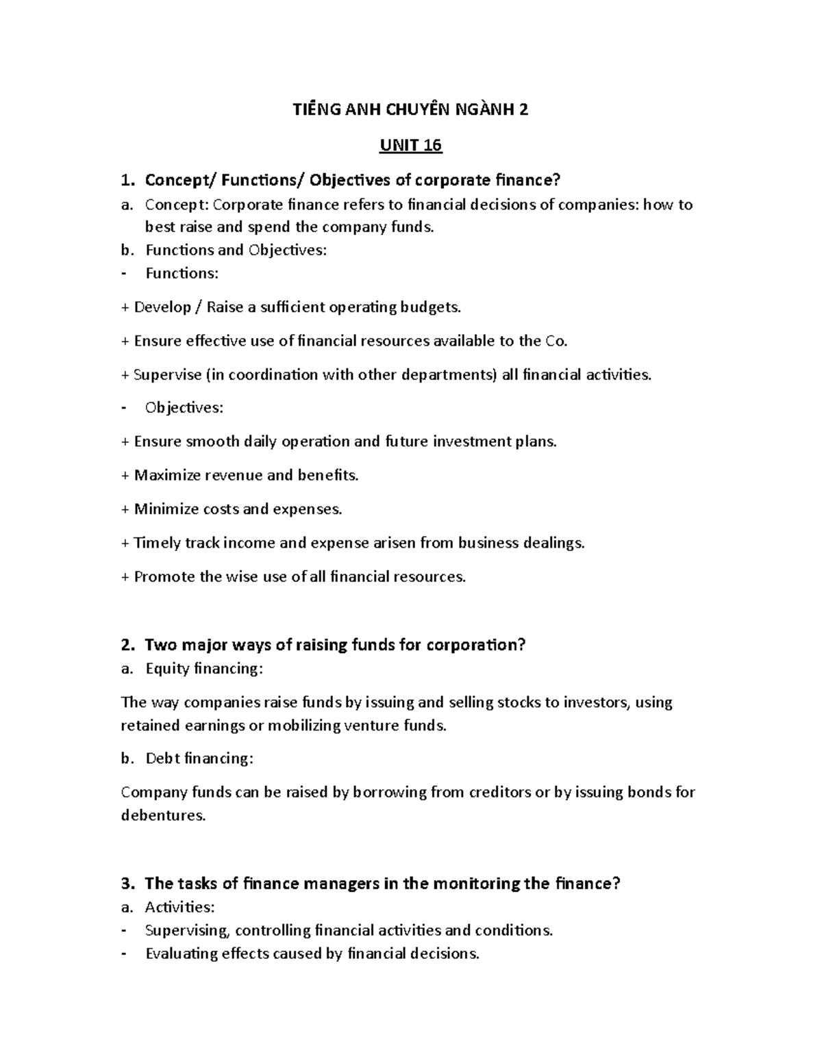 English for finance 2 Mrs Mai - TIẾẾNG ANH CHUYẾN NGÀNH 2 UNIT 16 1. Concept/ Functions ...