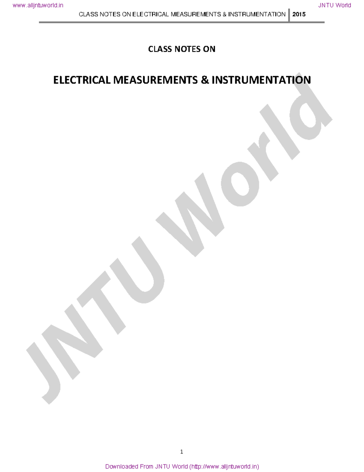 Class Notes ON Electrical Measurements a - CLASS NOTES ON ELECTRICAL ...