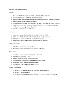 Worksheet Lecture 2 case law - Commercial Law – worksheet Lecture 2 ...