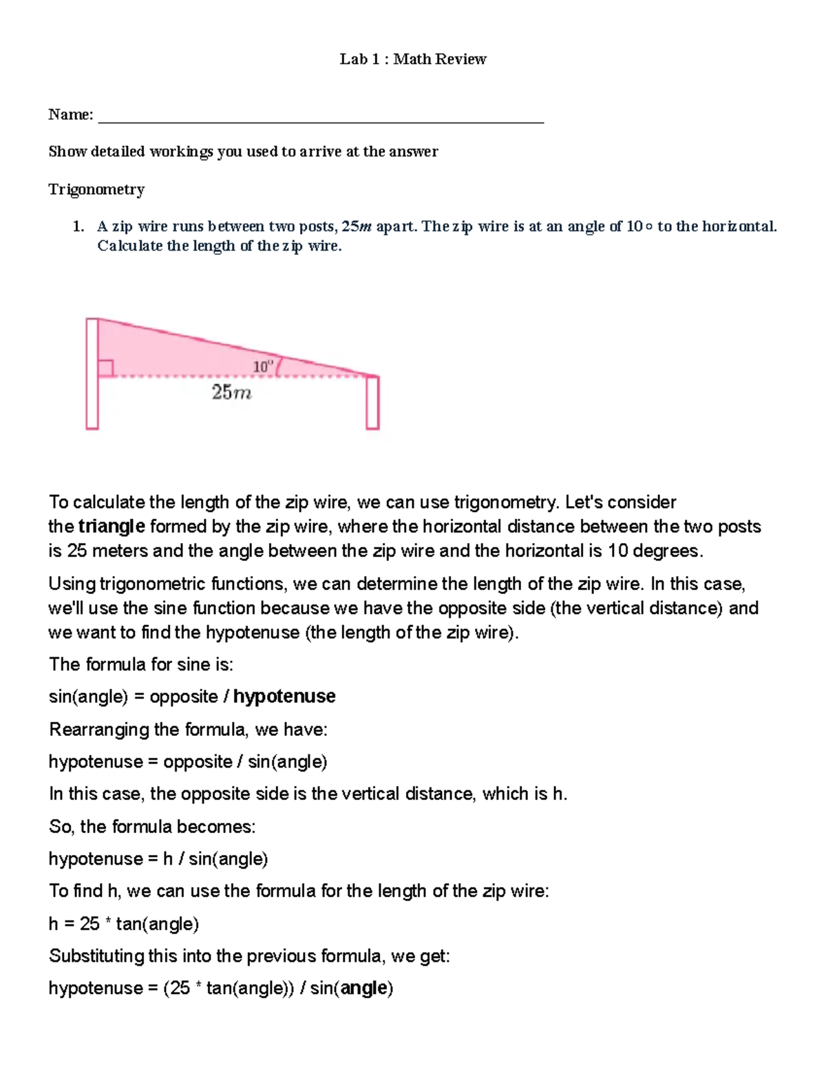 Lab 1 - The first lab - Lab 1 : Math Review Name: - Studocu