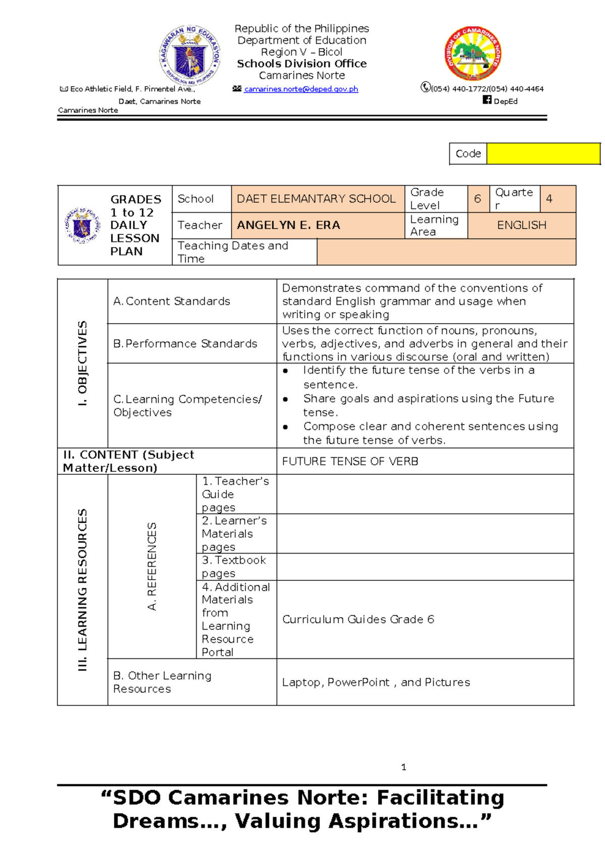 Deped-LP-Template - good afternoon - 1 Department of Education Region V ...