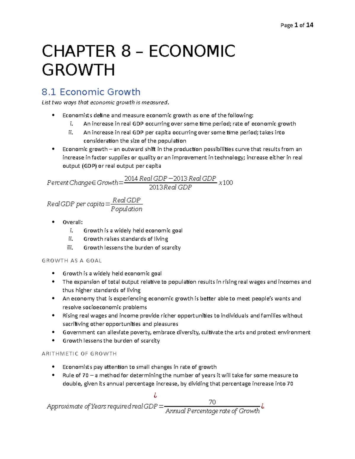 Chapter 8 - ECN - Page 1 of 14 CHAPTER 8 – ECONOMIC GROWTH 8 Economic ...
