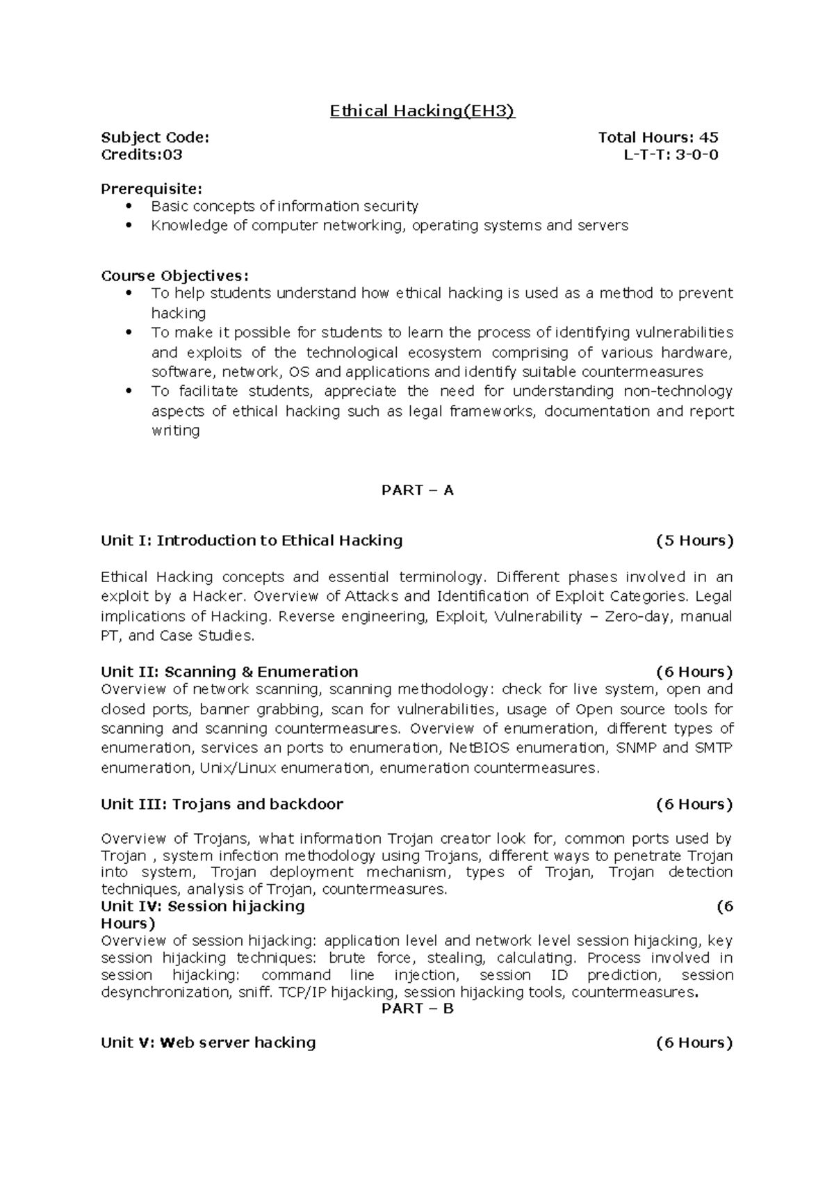 EHF3 Syllabus Ethical Hacking Advance - Ethical Hacking(EH3) Subject ...