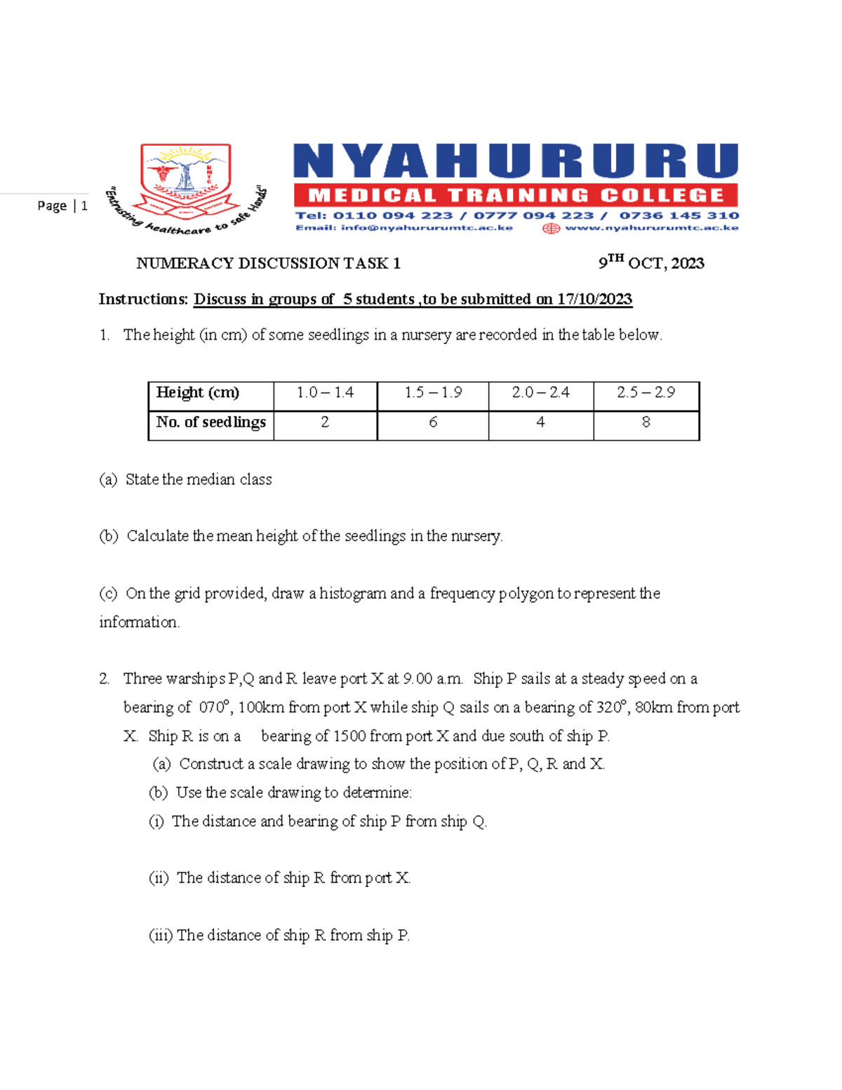 Numeracy Discussion Task 1 - Page | 1 NUMERACY DISCUSSION TASK 1 9 TH ...