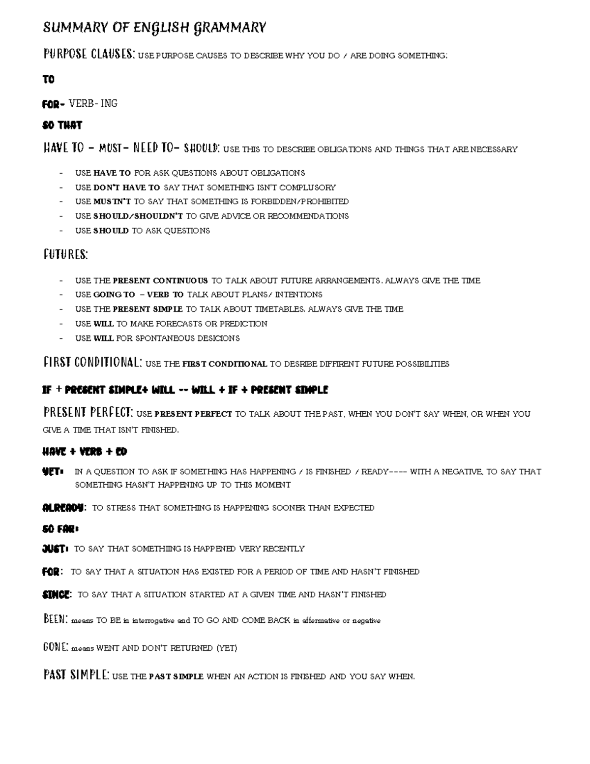 English summary - ripasso generale delle regole grammaticali - SUMMARY ...