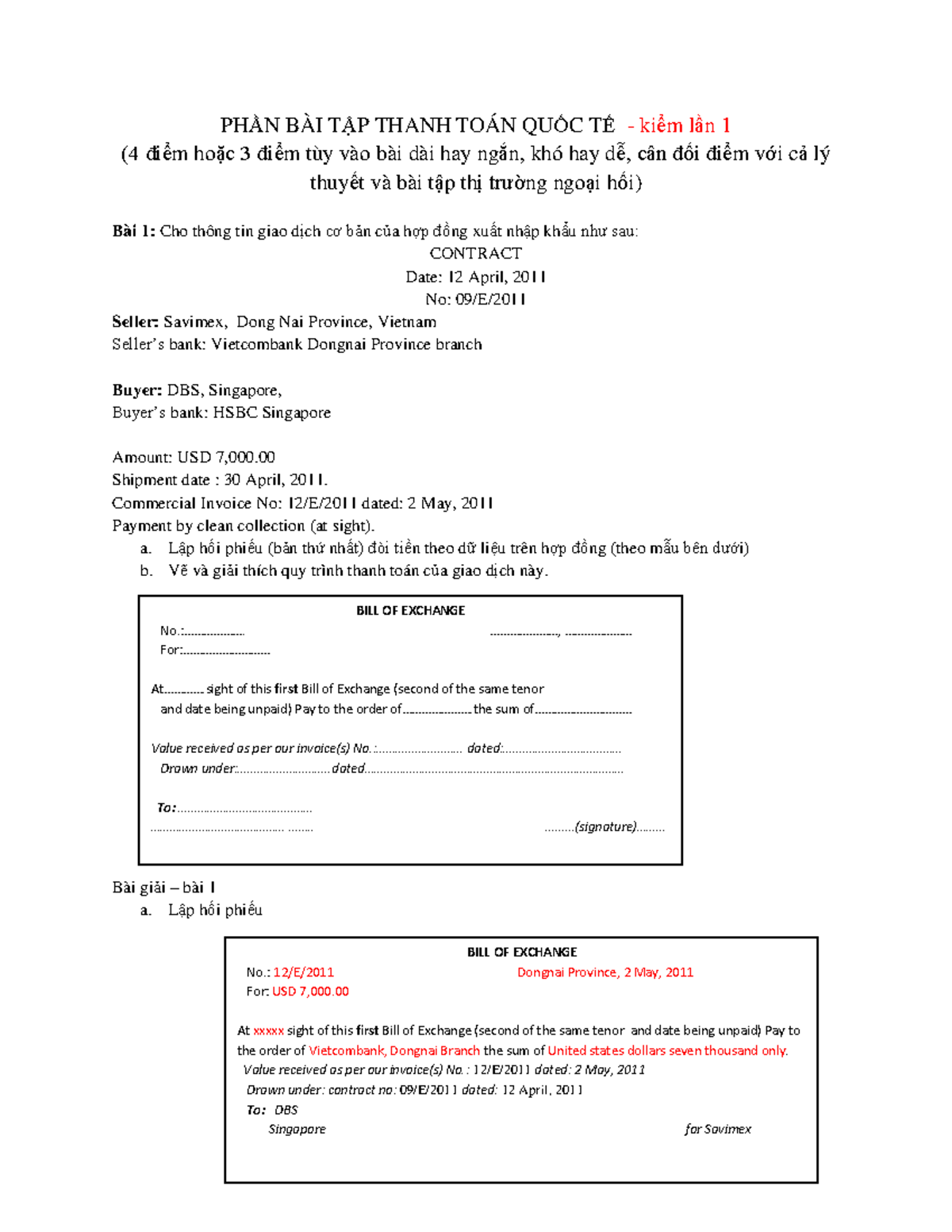 155316849 Bai Tap Ttqt Hoi Phieu - PHẦN BÀI TẬP THANH TOÁN QUỐC TẾ - kiểm lần 1 (4 điểm hoặc 3 ...
