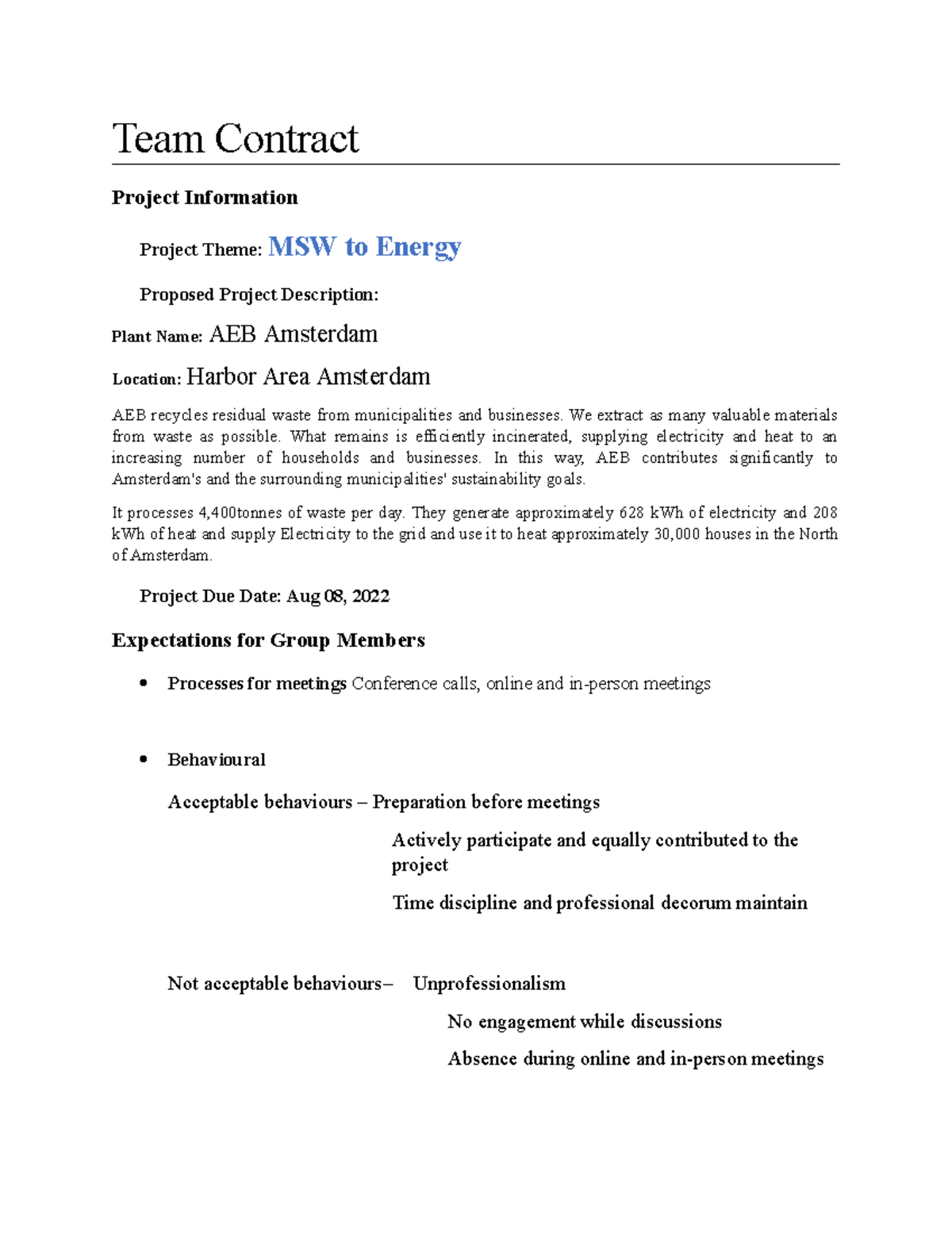 Team Contract - Group 3(WTE) - Team Contract Project Information ...