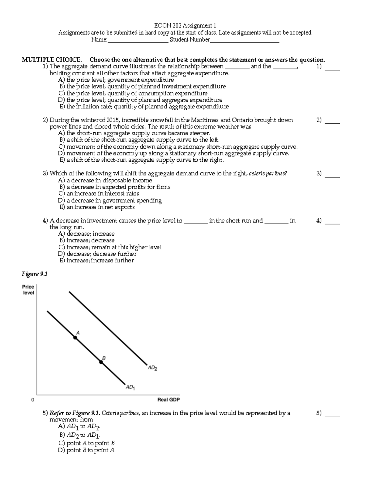 202 a1 - Assignment 1 - ECON 202 Assignment 1 Assignments are to be submitted in hard copy at ...