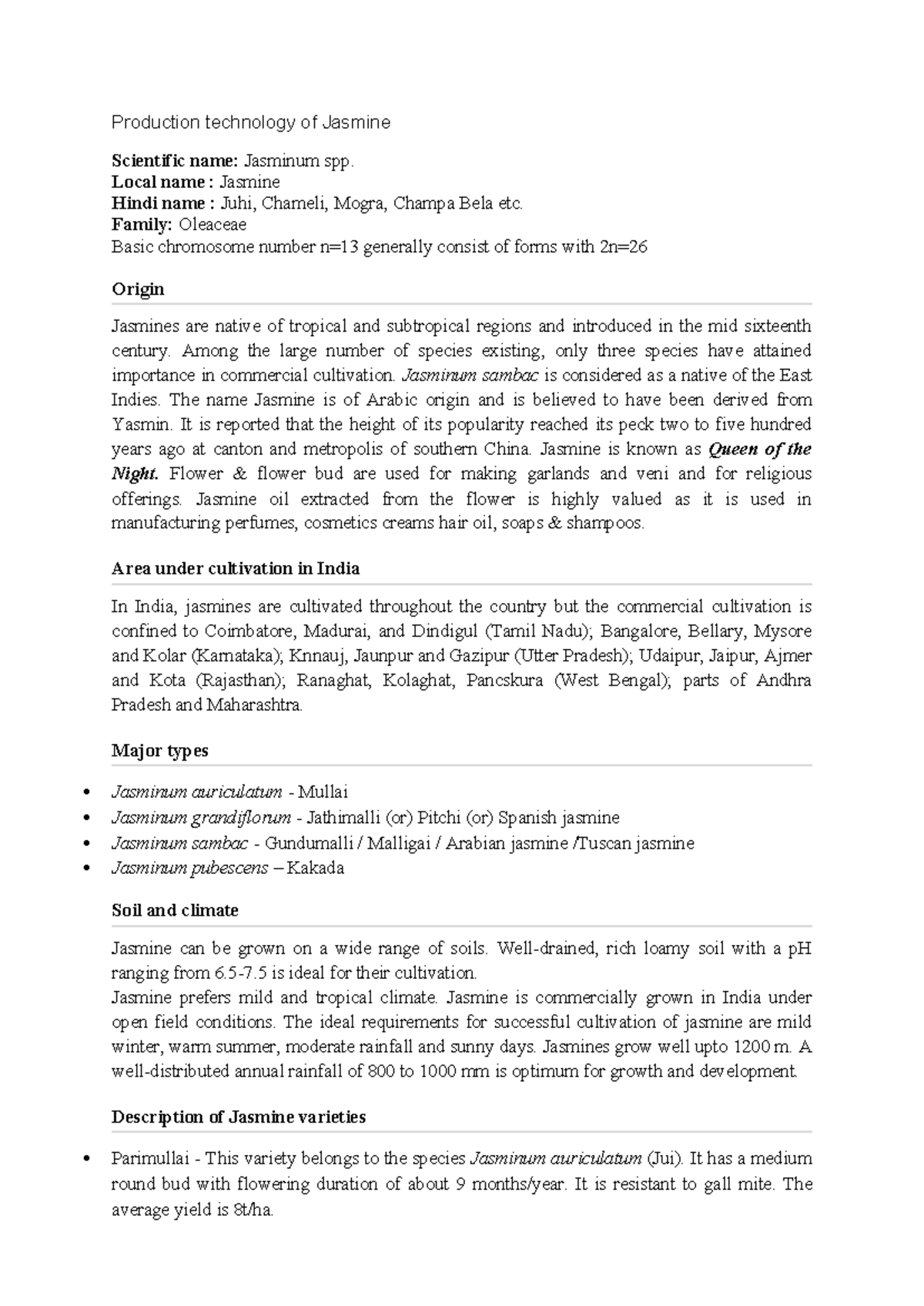 Production technology of Jasmine - Production technology of Jasmine ...