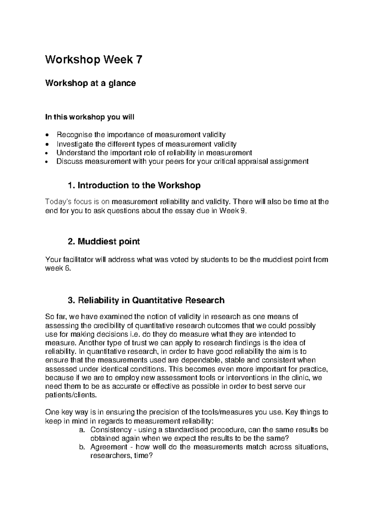 Weekly Lecture notes - Workshop Week 7 Workshop at a glance In this ...