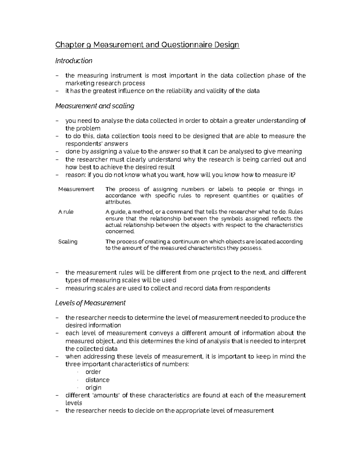Ch. 9 Measurement and questionnaire design - Chapter 9 Measurement and ...