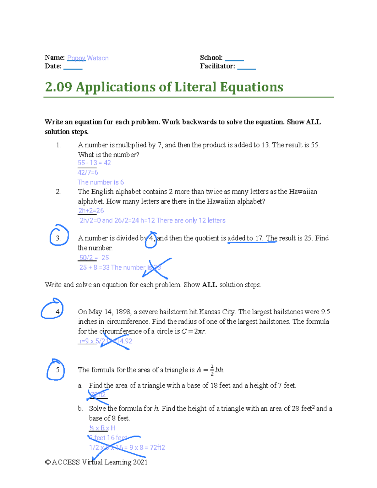 Poppy Watson - 2.09 Applications of Literal Equations Dropbox ...