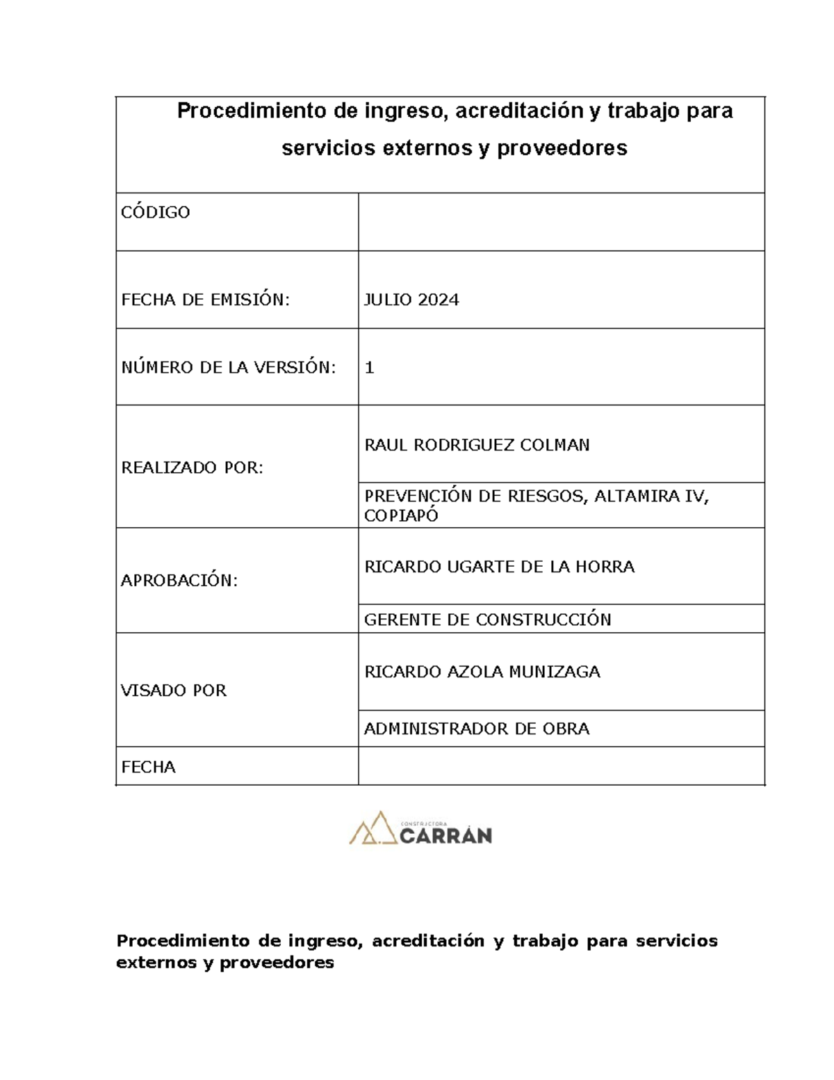 Procedimiento para servicios externos y proveedores - Procedimiento de ...