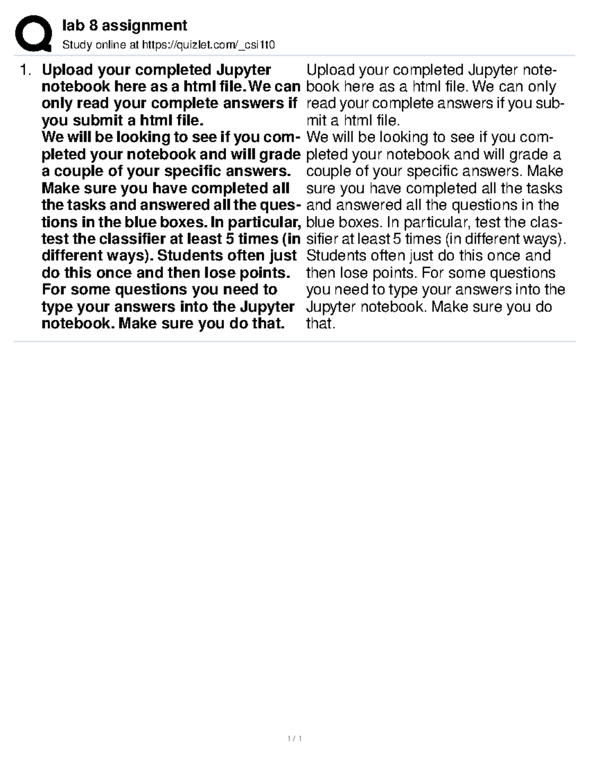 Lab 8 assignment - lab 8 assignment Study online at quizlet/_csi1t Upload your completed Jupyter ...