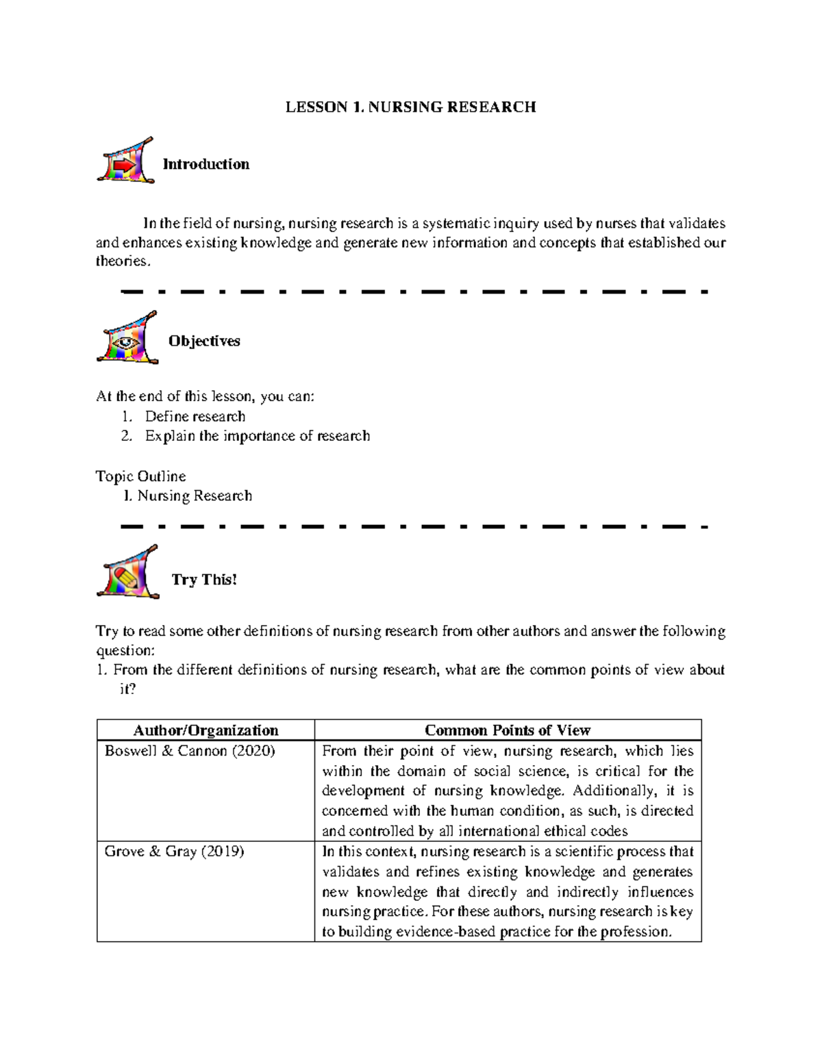 Lesson 1 ( Abdulla BSN3D) - LESSON 1. NURSING RESEARCH In the field of ...