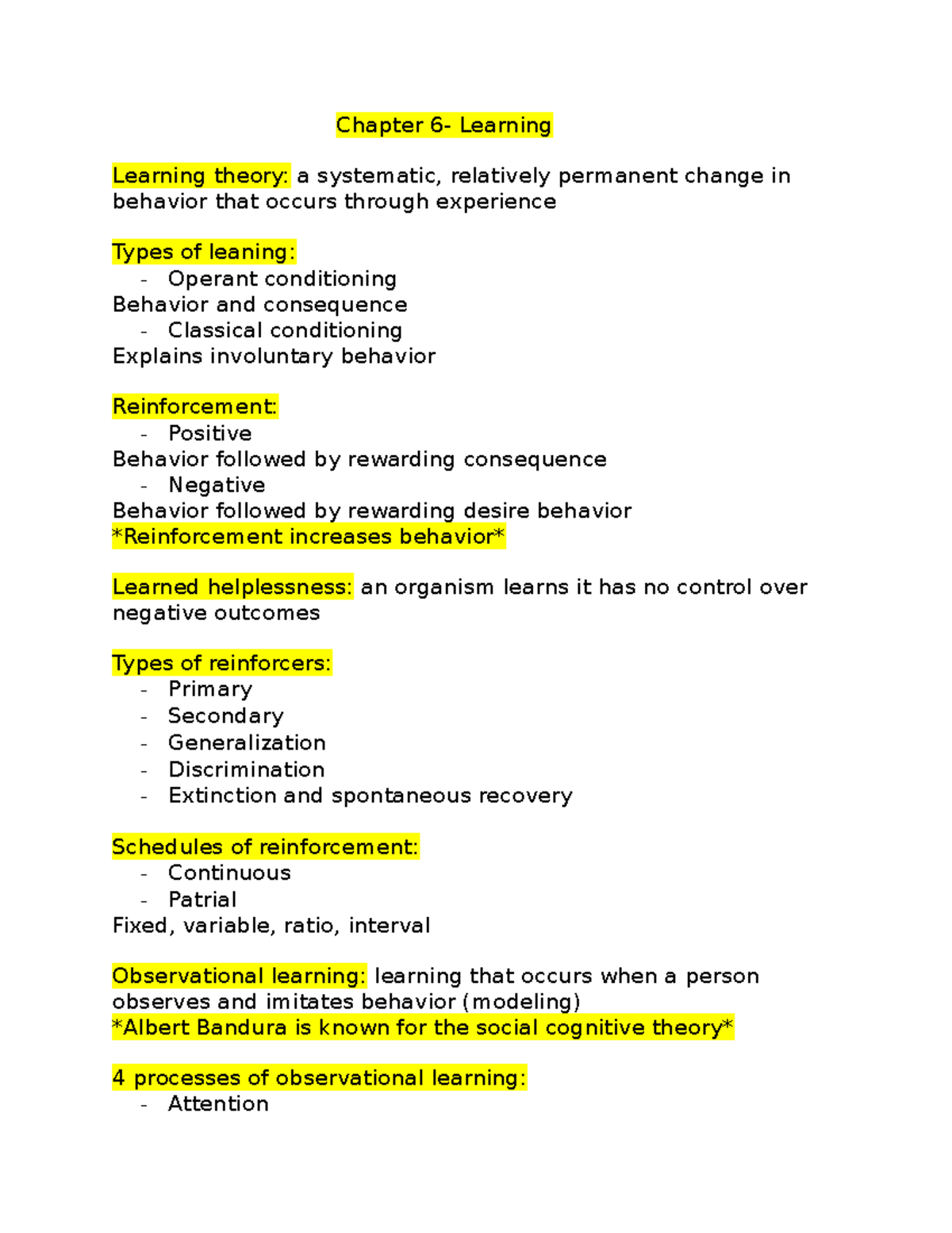 Chapter 6- Learning - Ryan Fontaine - Chapter 6- Learning Learning ...