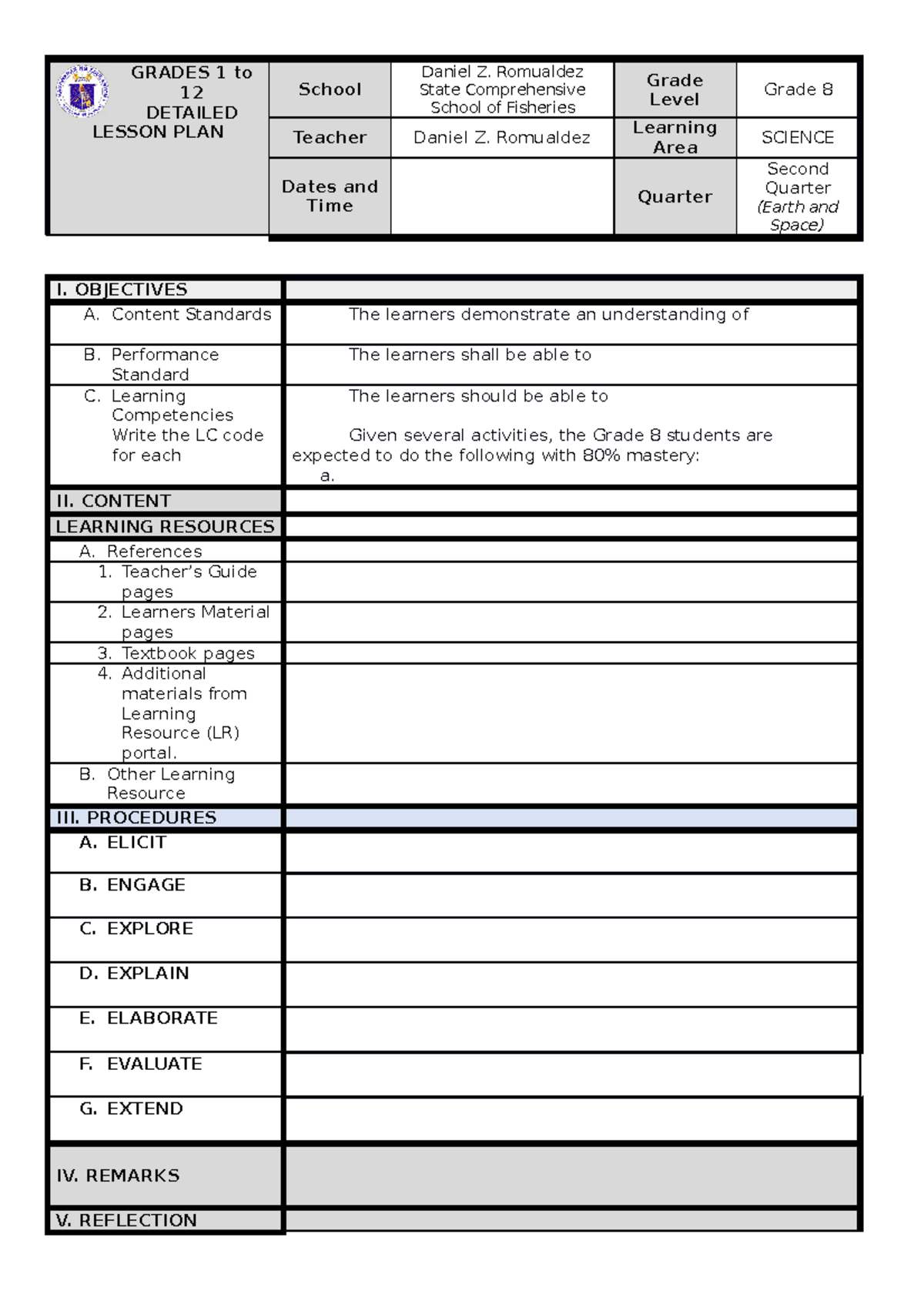 DLP in Science 8 for Teacher Interns - GRADES 1 to 12 DETAILED LESSON ...