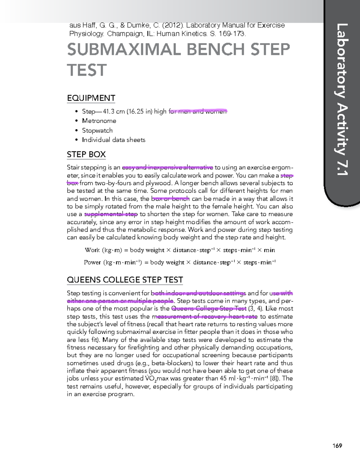Step Test Testinformationen - 169 SUBMAXIMAL BENCH STEP TEST EQUIPMENT ...