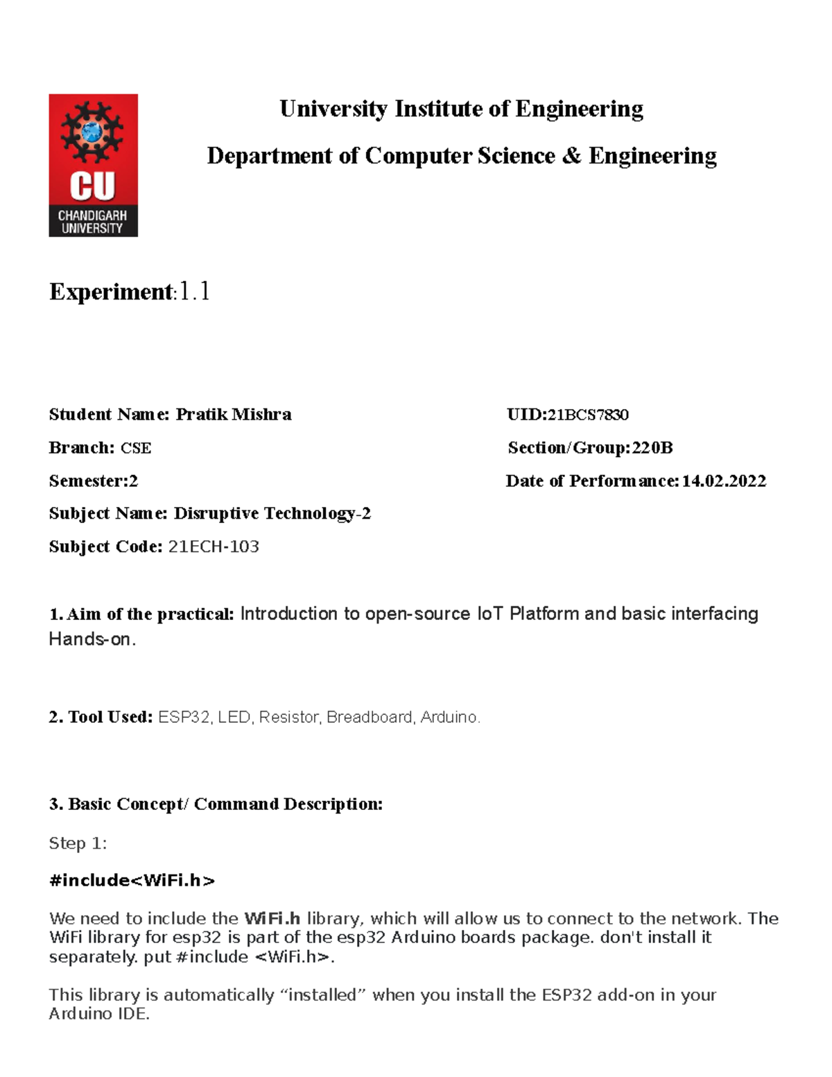 Dt 1 - Disruptive Technologies-2 - Department of Computer Science & Engineering Experiment:1 ...