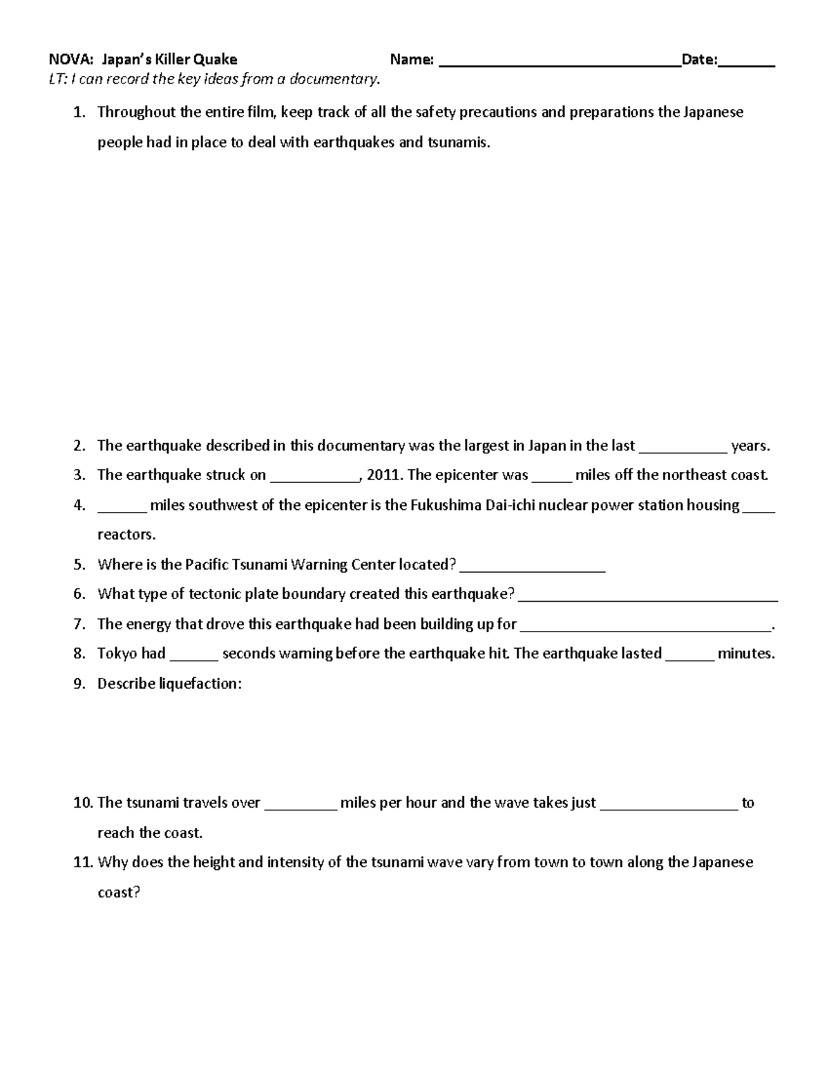 Japans Killer Quake Notes - NOVA: Japan’s Killer Quake Name ...