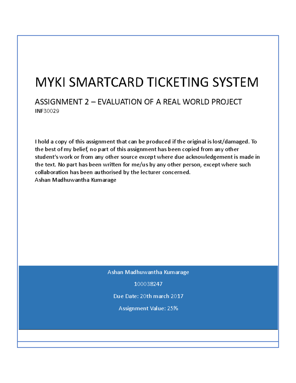 Project Report - Assignment 3 - MYKI SMARTCARD TICKETING SYSTEM ...