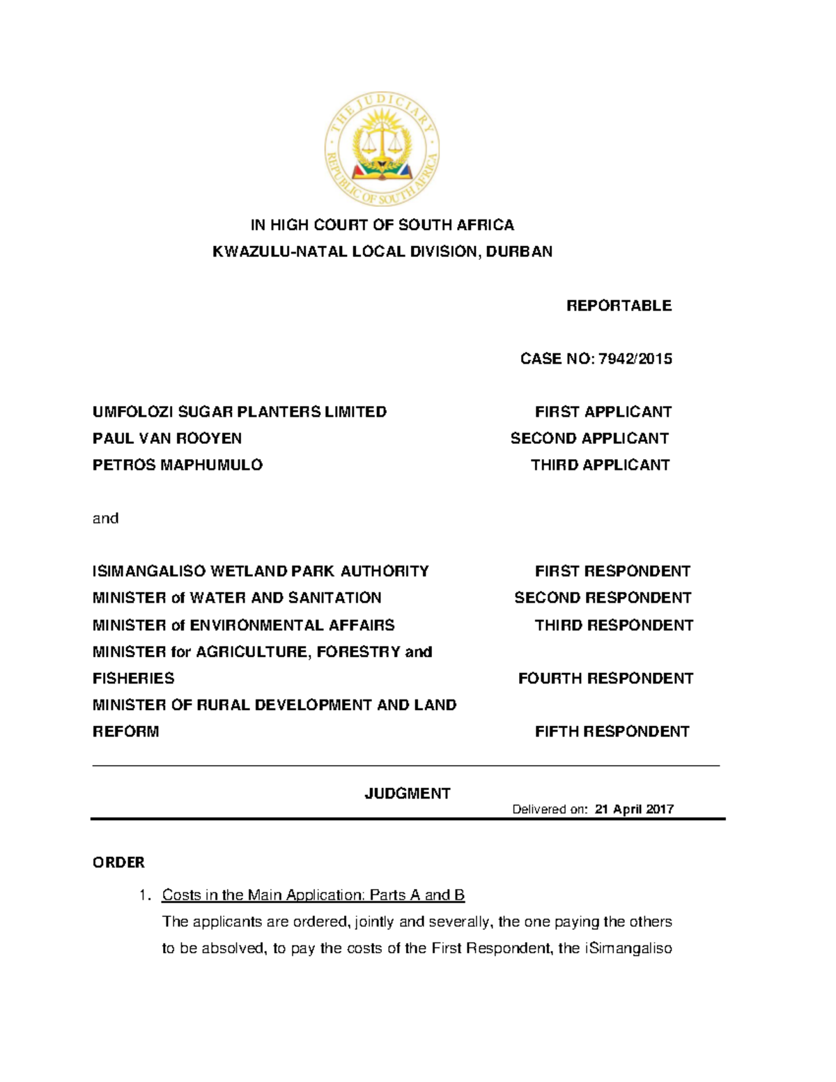 17 - Case law - IN HIGH COURT OF SOUTH AFRICA KWAZULU-NATAL LOCAL ...